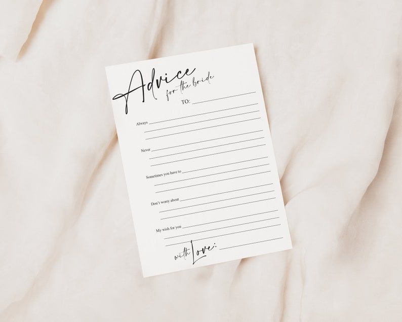 Printable 'advice for the Bride-to-be' Cards, Bridal Shower Games ...