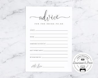 Printable 'advice for the Bride-to-be' Cards Bridal | Etsy