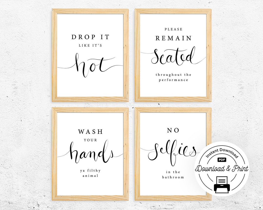 Funny Bathroom Signs (set of 4) - INSTANT DOWNLOAD, Funny Quotes and ...