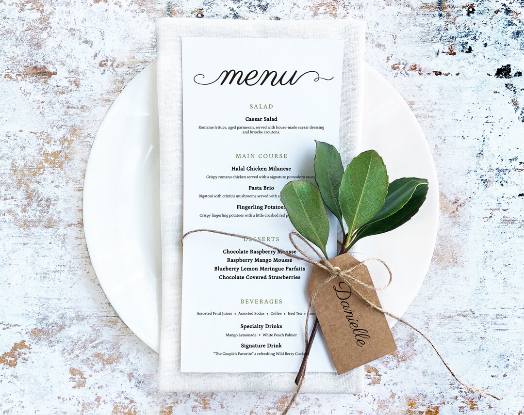 Wedding Menu + Name Tag Place Setting (twine Included for Tying) - Etsy