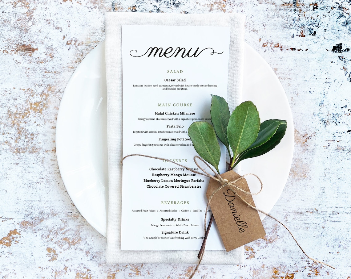 Wedding Menu Name Tag Place Setting twine Included for - Etsy