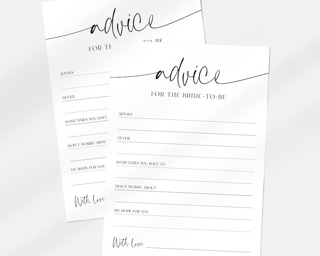 Printable 'advice for the Bride-to-be' Cards, Bridal Shower Advice ...