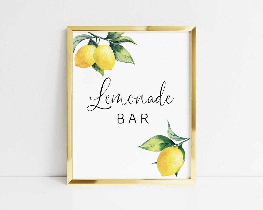 Printable Lemonade Bar Sign, Lemon Bridal Shower Signs, Lemon Wedding ...