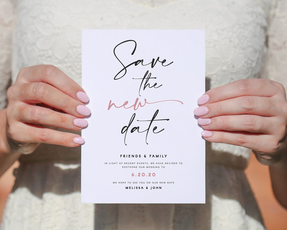 Save the New Date Announcement, PRINTED Change the Date, Minimal ...