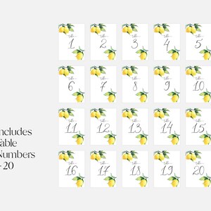 Printable 5"x7" Lemon Table Numbers 1-20, Lemon Table Number Signs, 001 ...