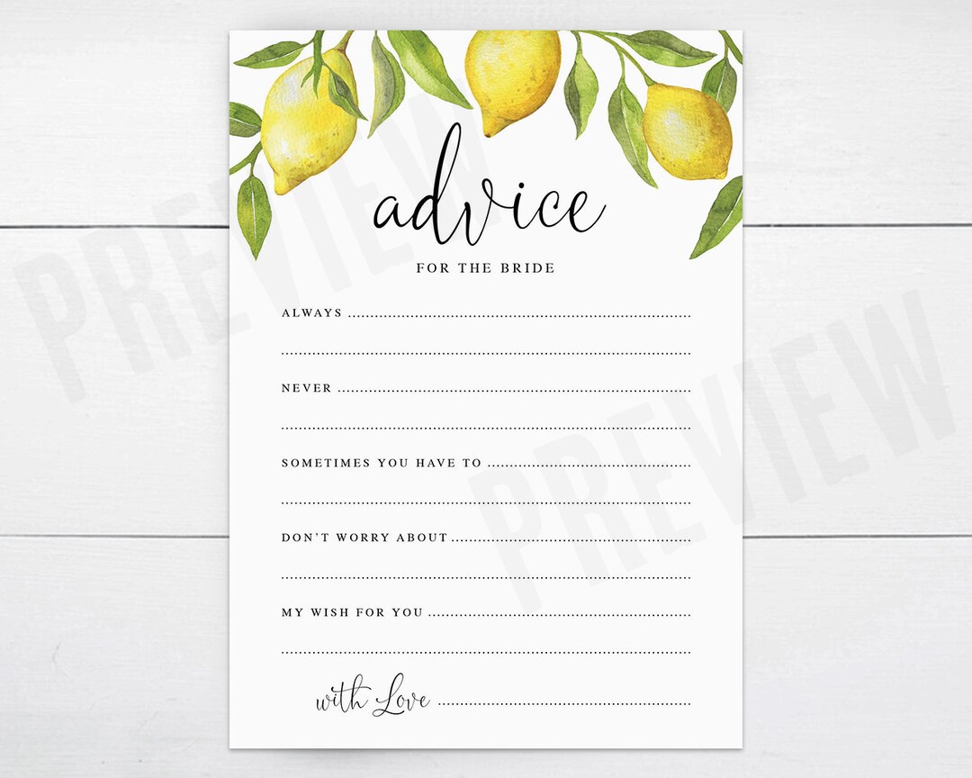Printable Lemon Advice Cards for the Bride - INSTANT DOWNLOAD - Etsy