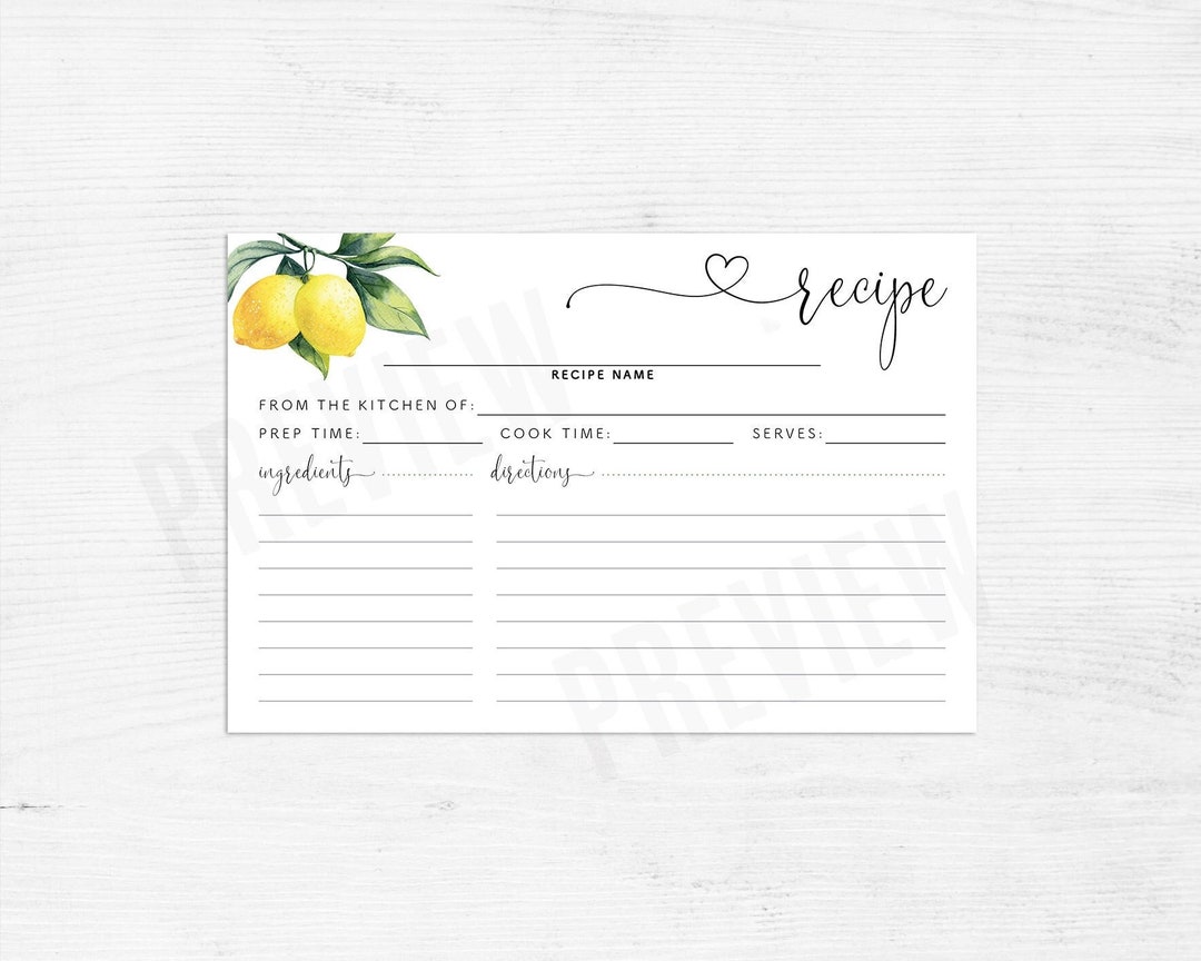 Printable Lemon Recipe Cards 4x6 Inch, 001 - INSTANT DOWNLOAD - Etsy