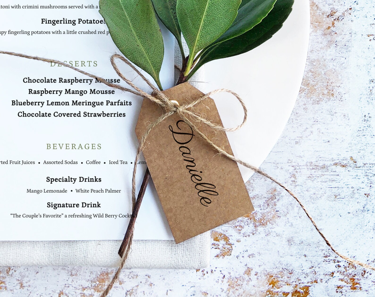 Wedding Menu Name Tag Place Setting twine Included for - Etsy