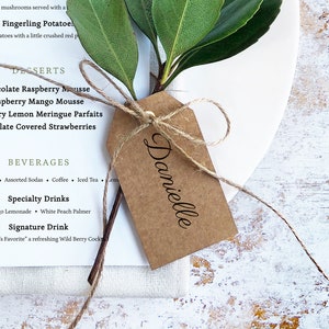 Wedding Menu + Name Tag Place Setting (twine Included for Tying) - Etsy