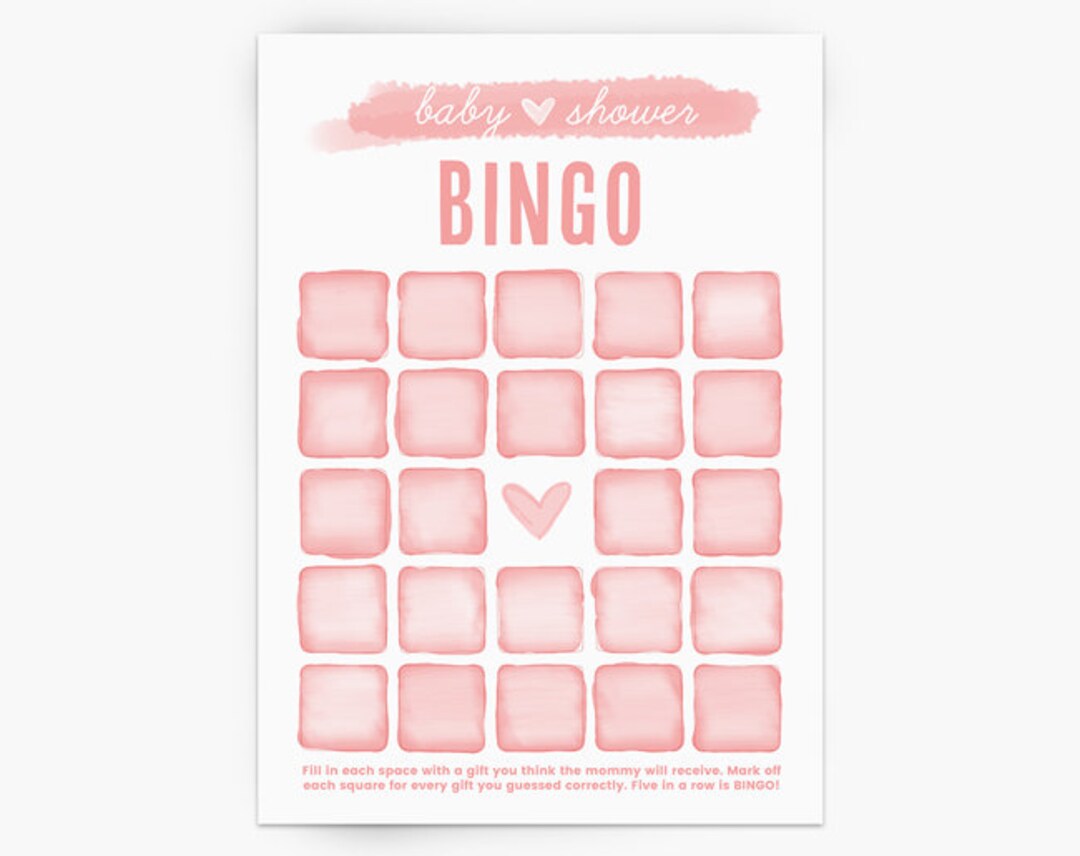 Printable Baby Shower Bingo Girl, Baby Shower Bingo Pink, Baby Shower ...