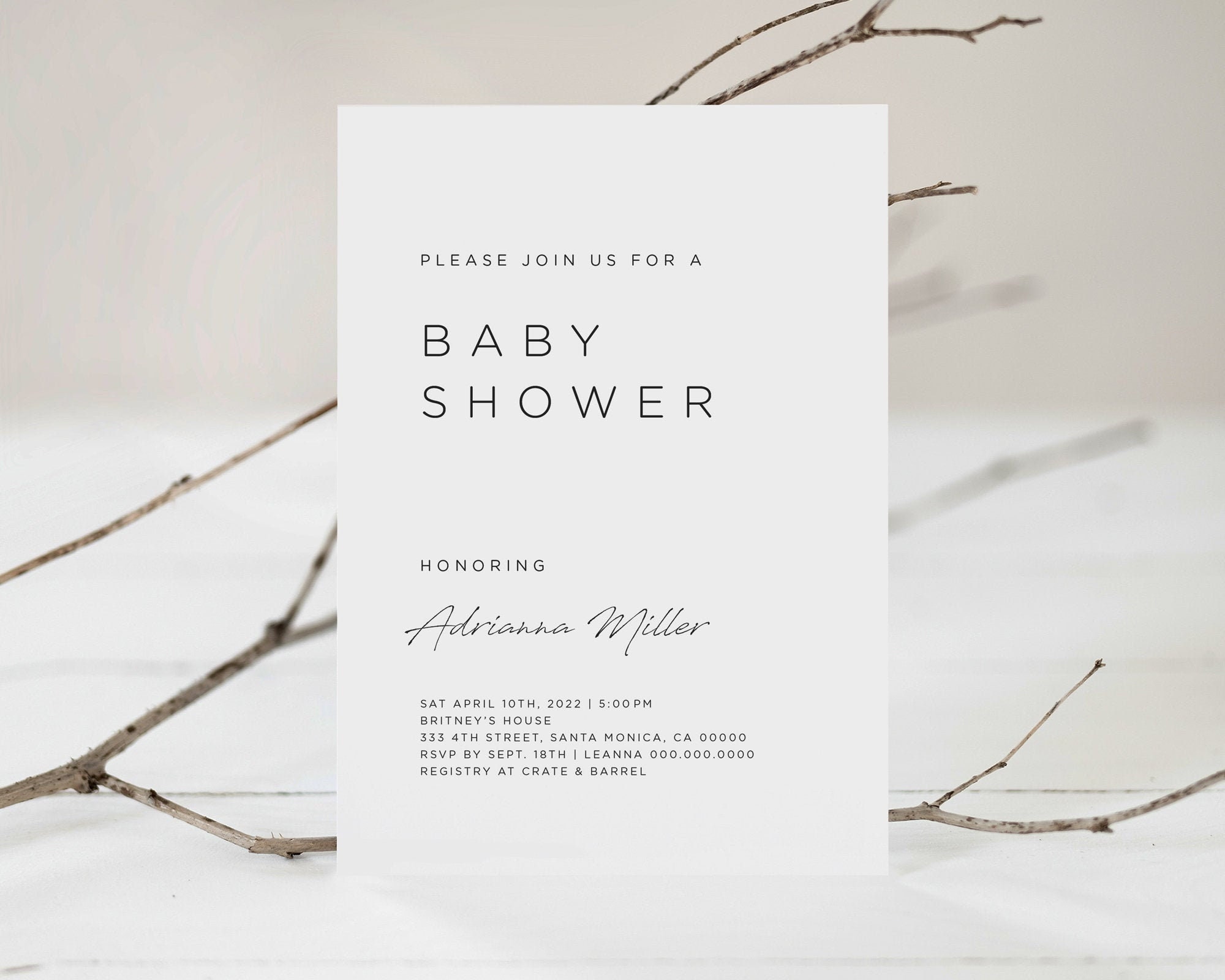 Printable Baby Shower Invitation Simple, Baby Shower Invitation Minimal ...