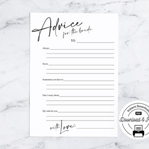 Printable 'advice for the Bride-to-be' Cards, Bridal Shower Games ...