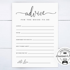Printable 'advice for the Bride-to-be' Cards, Bridal Shower Games ...
