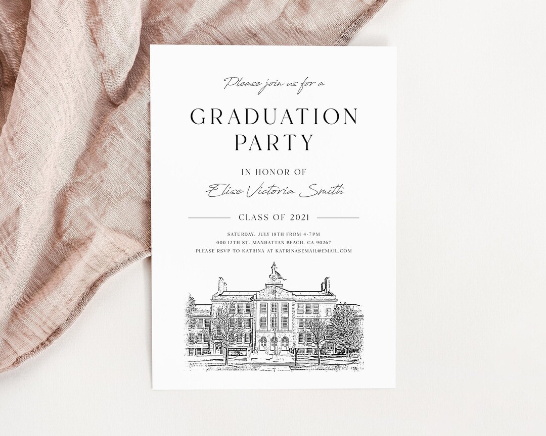 Custom Sketch Modern Graduation Invitation W/ Personalized High School ...