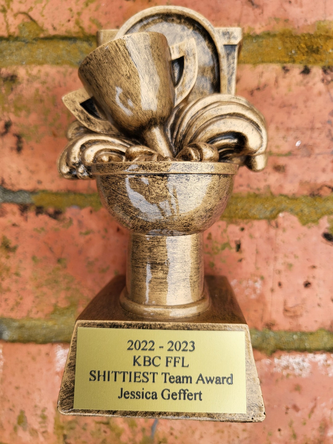 Personalized Engraved 6" Antique Gold Toilet Loser Award, Loser Trophy ...
