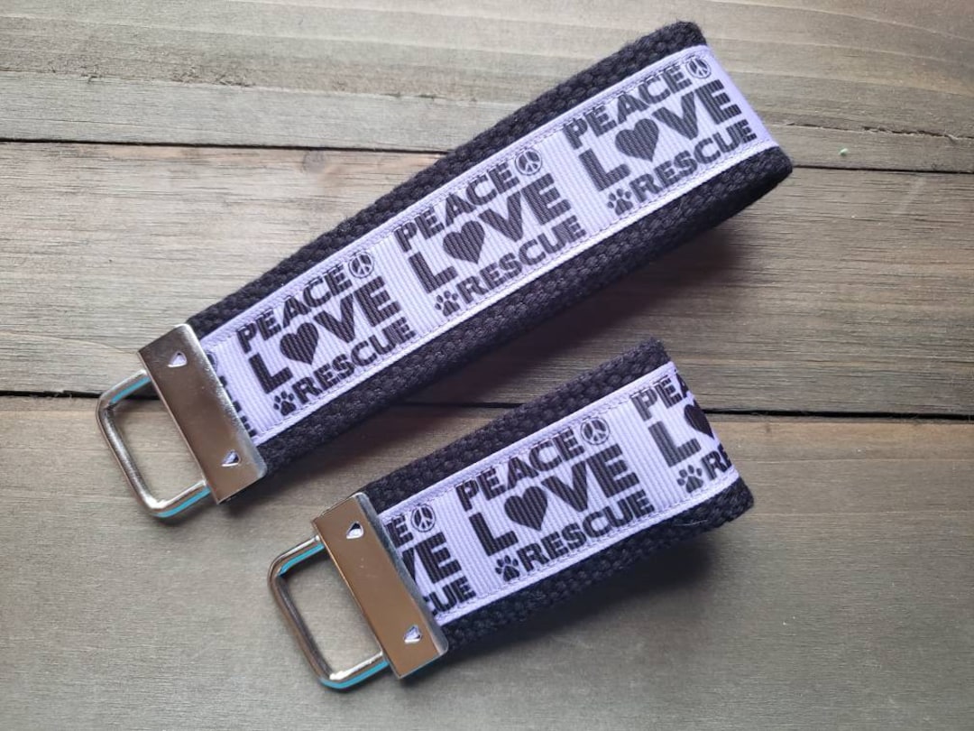 Peace Love Rescue Keychain / Wristlet / Ribbon Keychain / Ribbon Keyfob ...