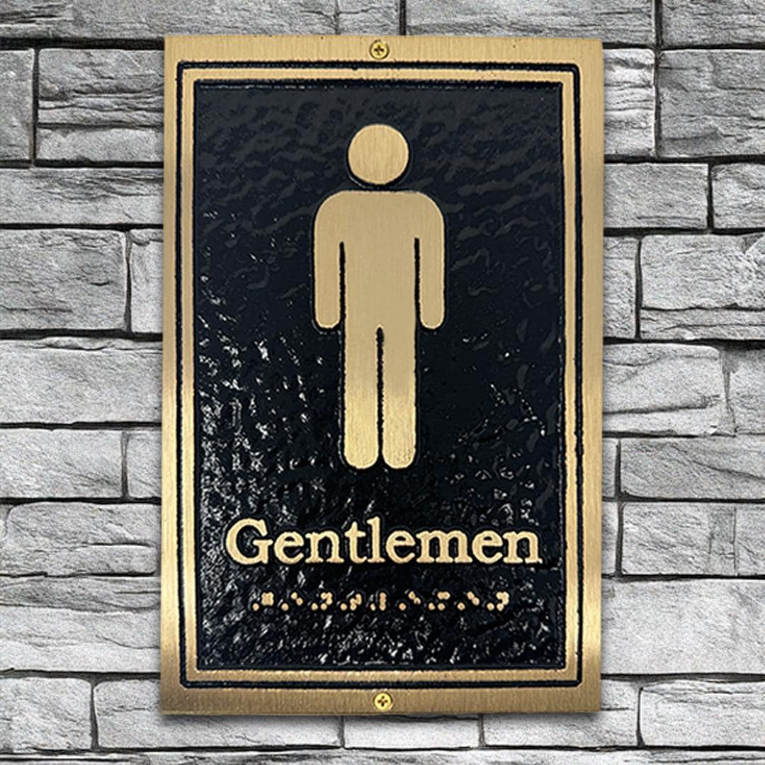 Brass Gentlemen Restroom Sign With Braille: Contemporary Style, (6" X 9 ...