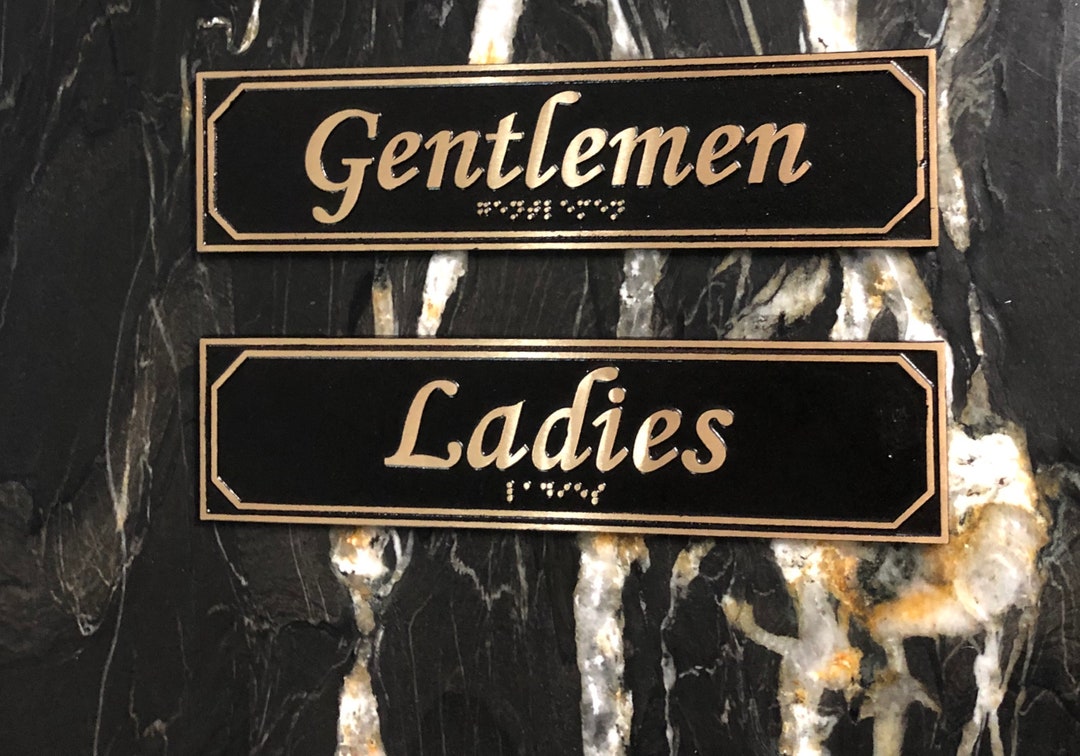 Brass Restroom Sign Set With Braille: Ladies & Gentlemen, Urban-chic ...