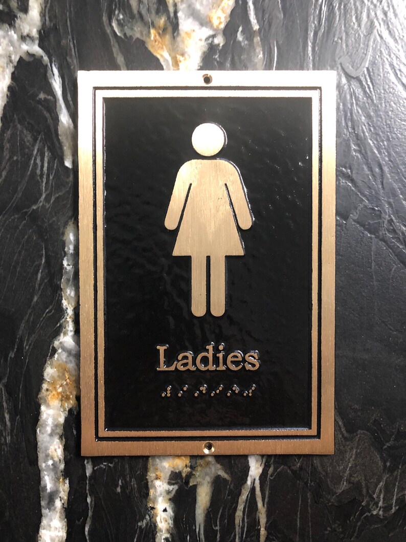 Brass Ladies and Gentlemen Restroom Sign Set: Contemporary Braille Door ...