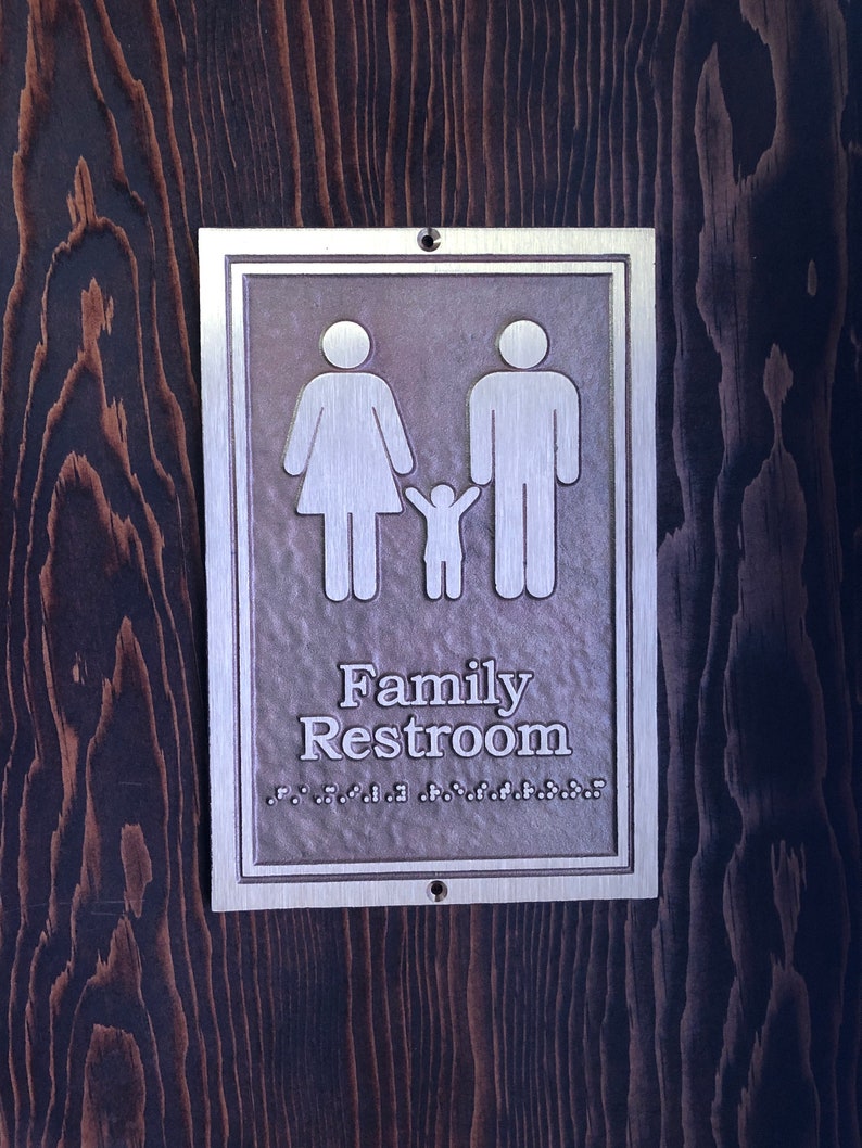 Family Restroom: Door or Wall Sign Contemporary Series Brass | Etsy