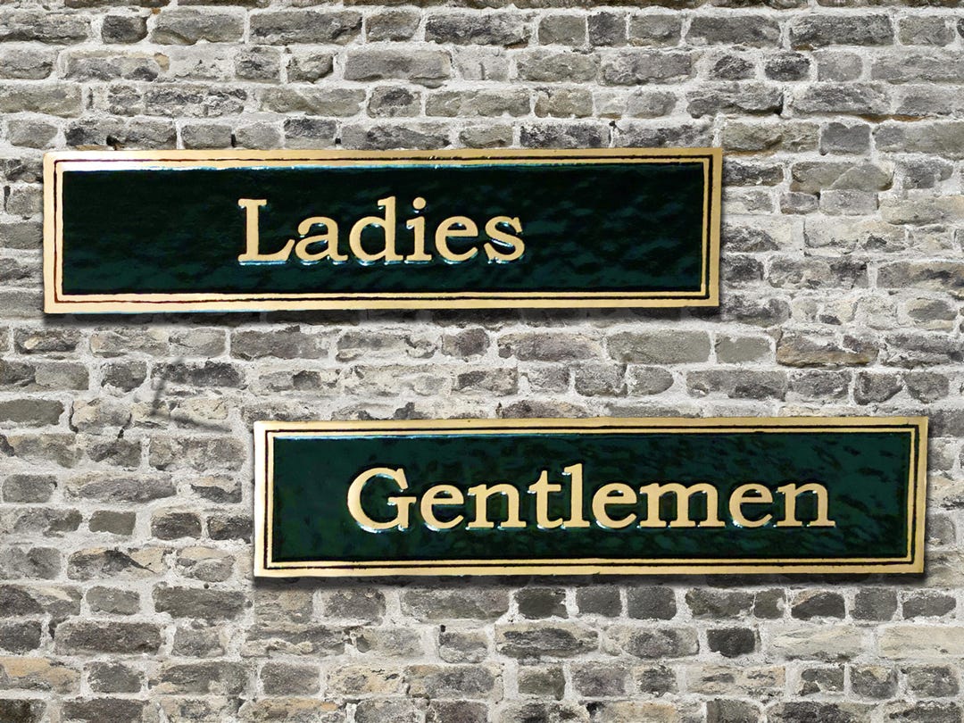 Brass Ladies and Gentlemen Restroom Sign Set: Contemporary Style, (9 5/ ...