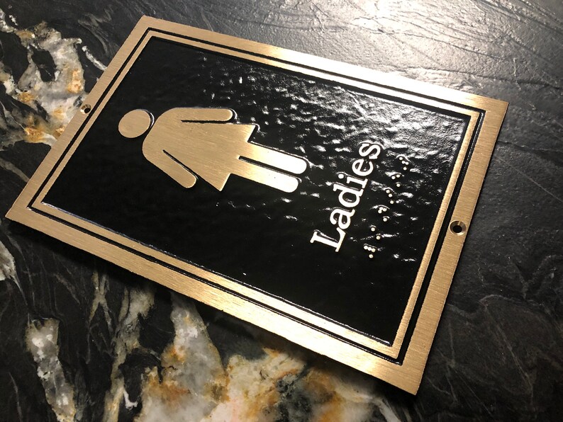 Brass Ladies and Gentlemen Restroom Sign Set: Contemporary Braille Door ...