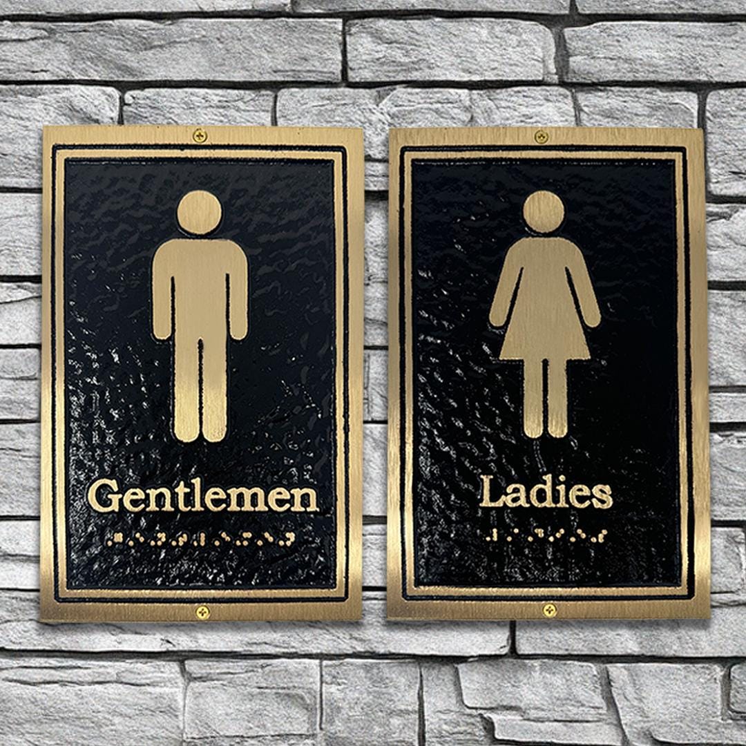 Ladies and Gentlemen Restroom Sign Set: Door or Wall Sign, Contemporary ...