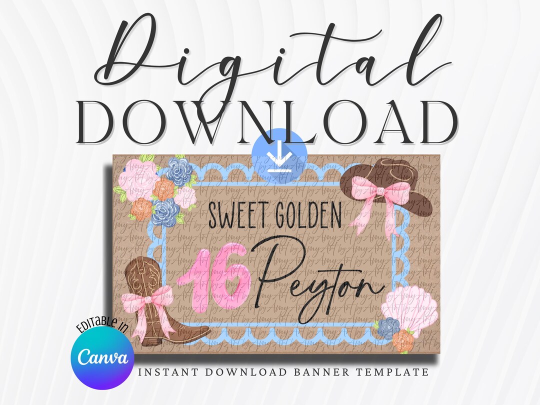 Sweet 16 Birthday Banner Template | Cowgirl Coastal Boots Bows (digital ...