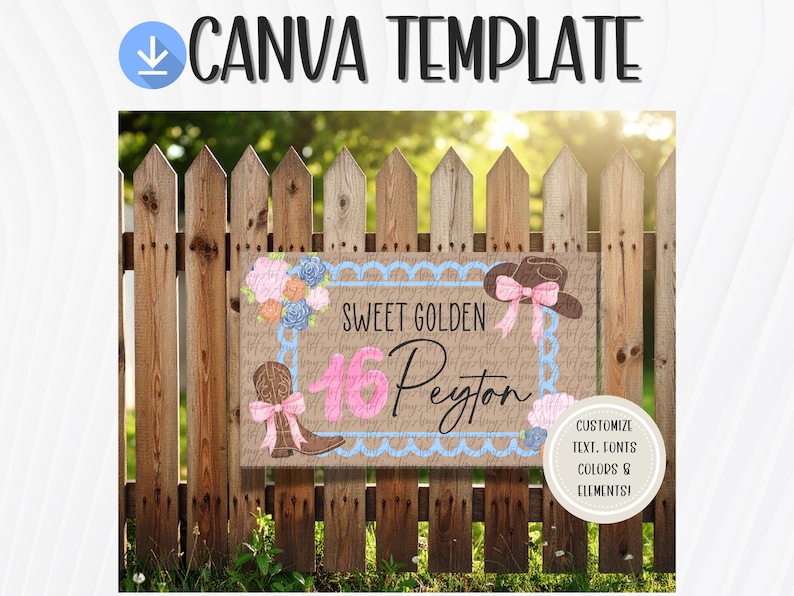 Sweet 16 Birthday Banner Template | Cowgirl Coastal Boots Bows (digital ...