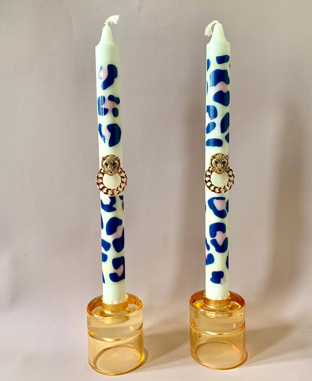 Leopard Print Candles With Gold Lions Head - Etsy