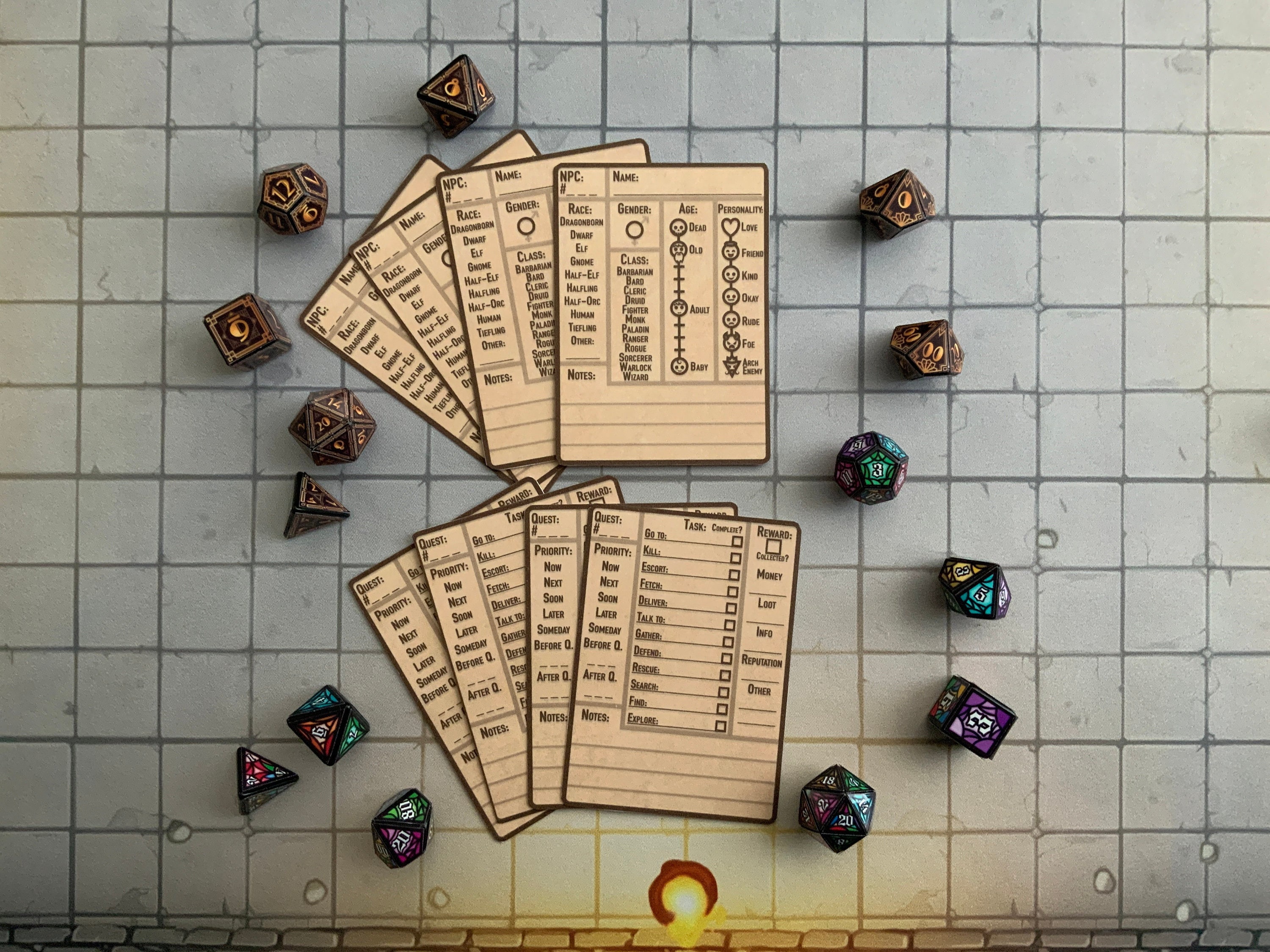 D&D Character and Quest Cards, Pocket Size Session Notes Player Aid ...