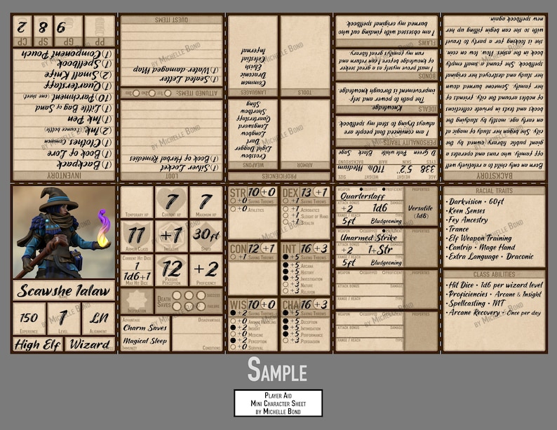 D&D 5e Mini Character Sheet, Pocket Size Digital Download - Etsy Australia