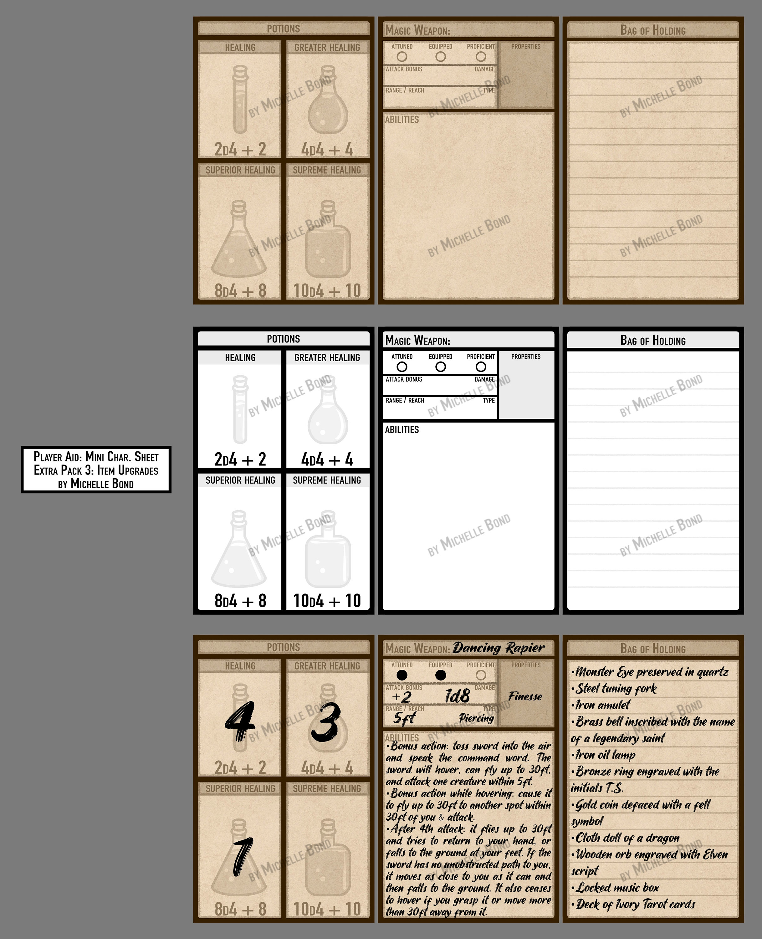 Extra Pack 3 D&D 5e Mini Character Sheet Pages, Pocket Size Digital ...