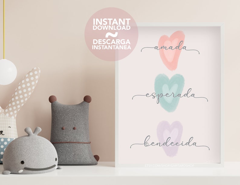 Watercolor Hearts Wall Decor Spanish Heart Nursery Decor - Etsy