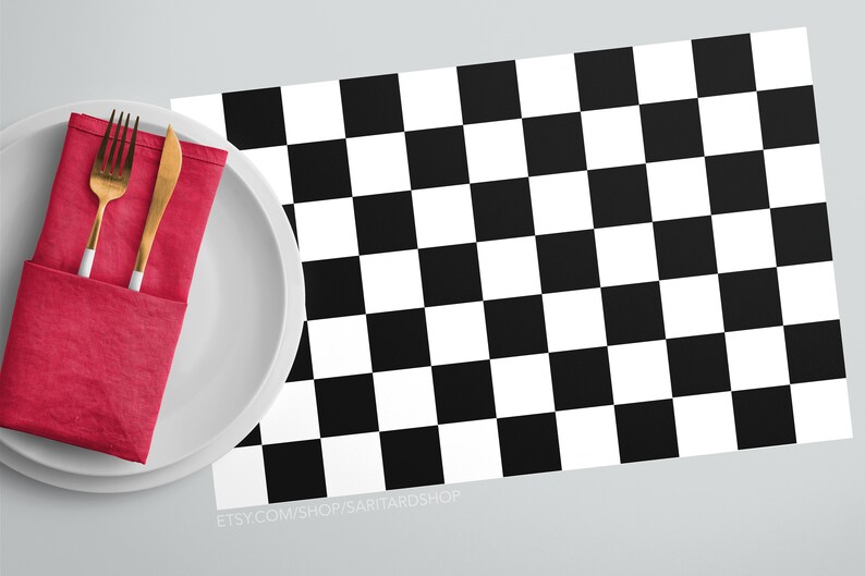 Printable Paper Placemat, Black and White Checker, Squares, Paper ...