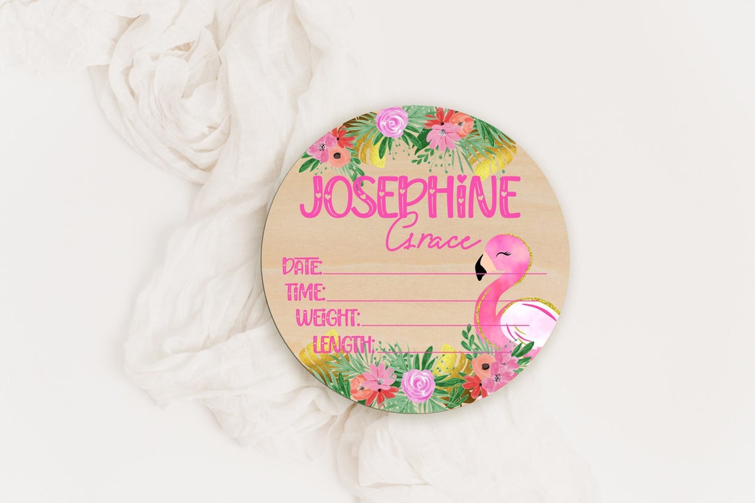 Flamingo Birth Stat Sign - Flamingo Name Sign - Tropical Nursery Sign ...