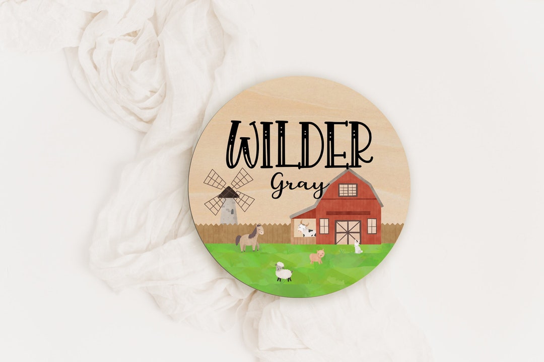Personalized Farm Animals Wood Round - Coming Home Announcement - Barn ...