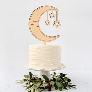 Sleepy Moon Cake Topper Moon Cake Topper Natural Wood Cake Topper First ...