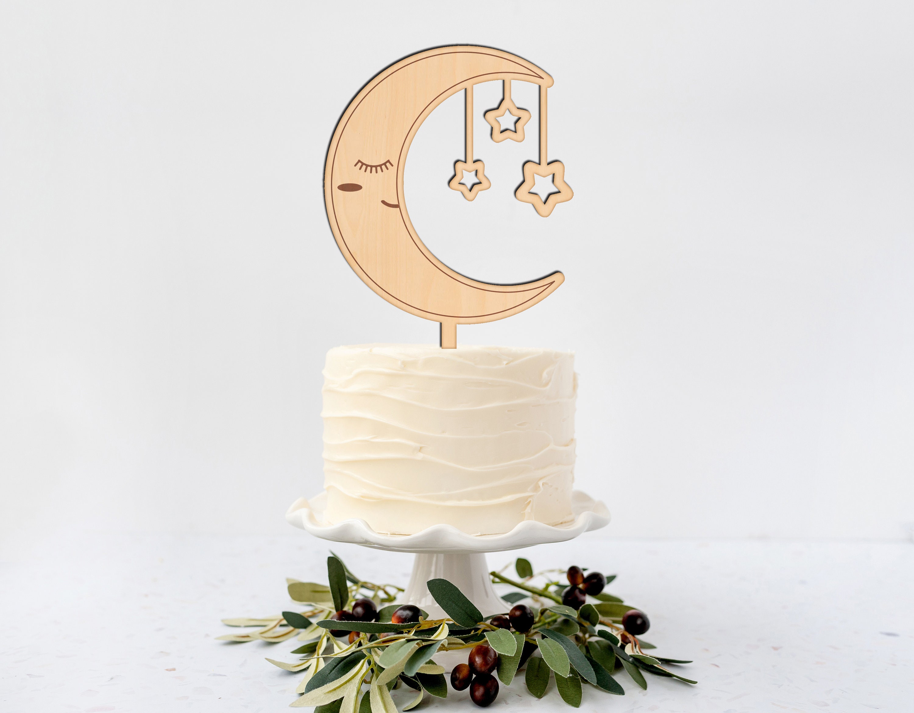 Sleepy Moon Cake Topper Moon Cake Topper Natural Wood Cake - Etsy