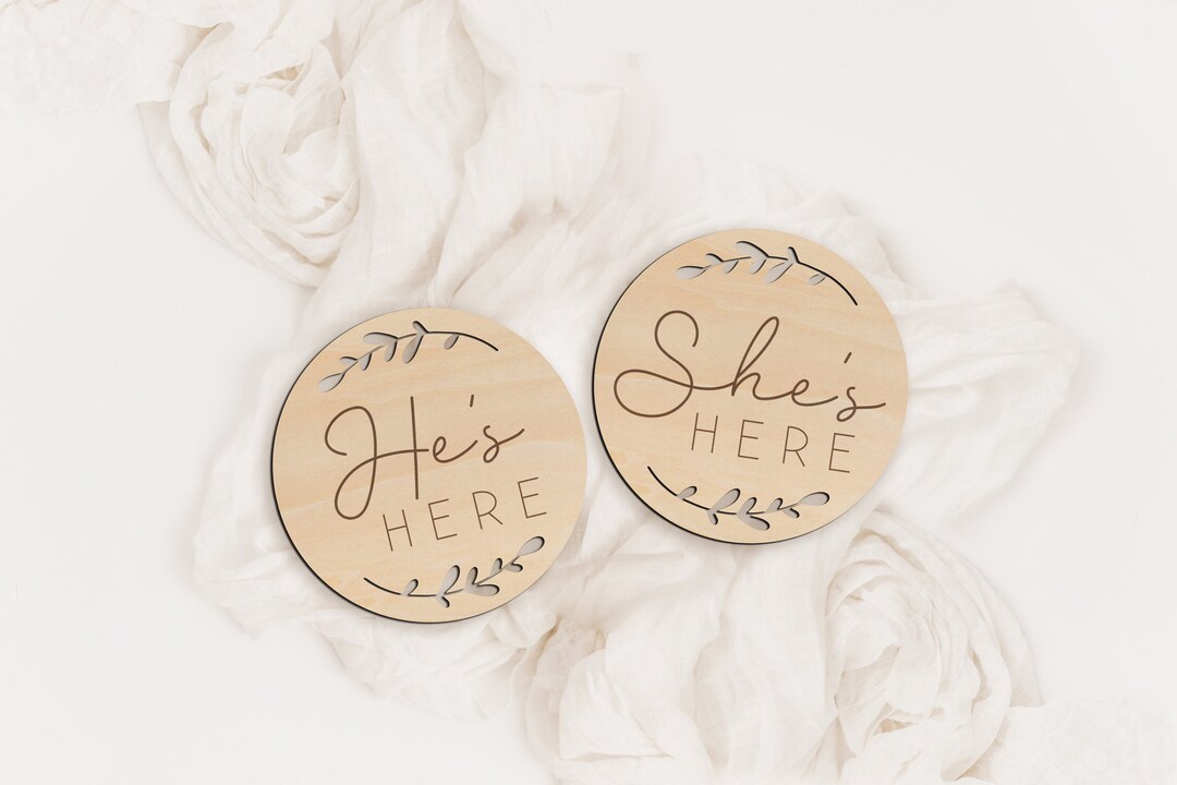 She's Here Sign He's Here Sign Newborn Photo Prop - Etsy