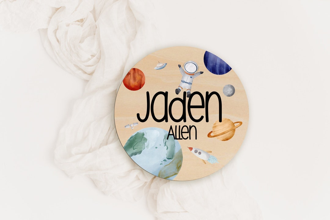 Space Astronaut Announcement Wood Round - Space Name Sign ...
