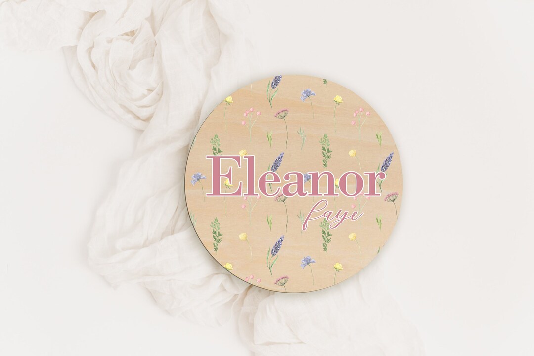 Wildflower Wood Round - Announcement Sign - Floral Name Sign ...