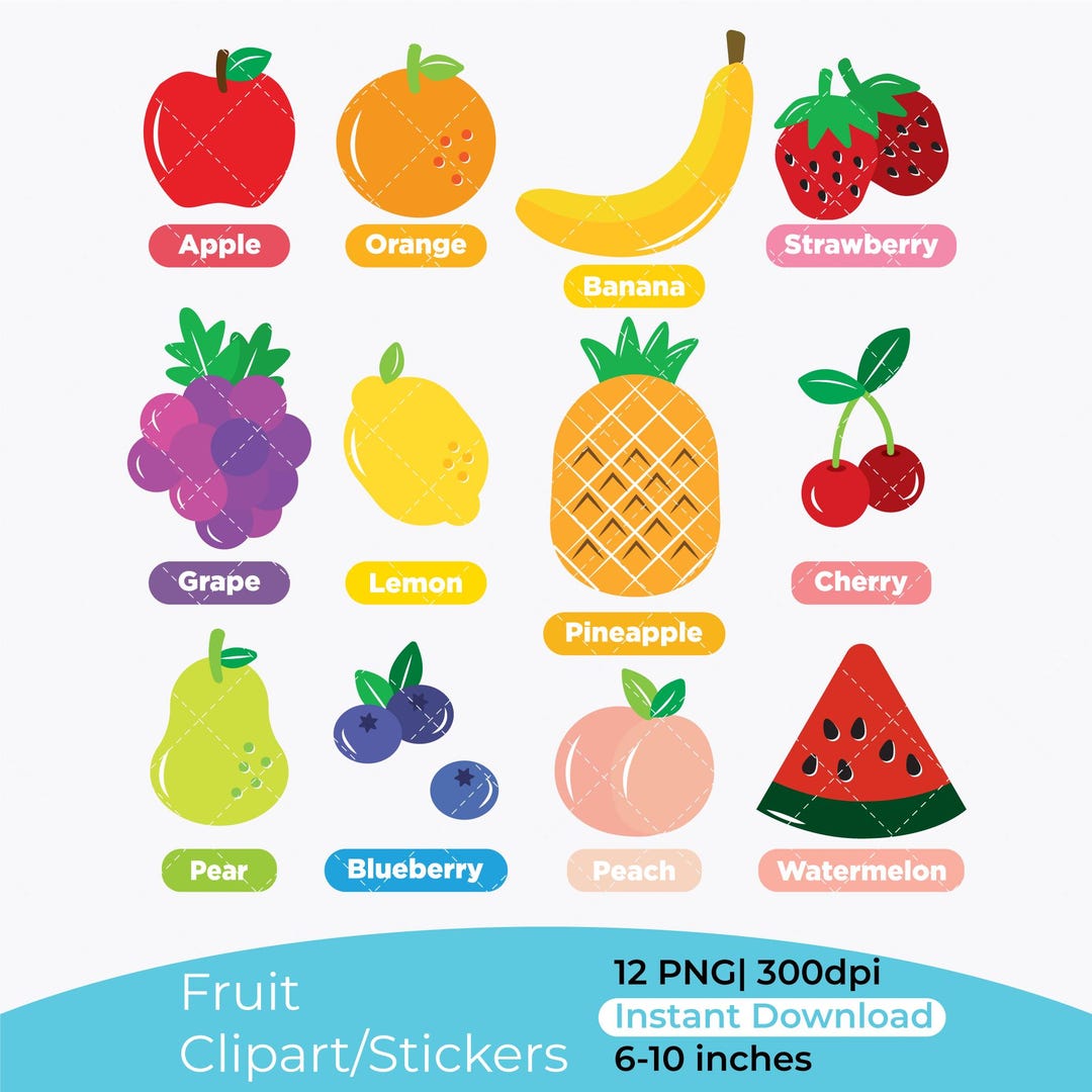 Fruits Clipart, Digital Stickers| Food | PNG | 300dpi | Instant ...