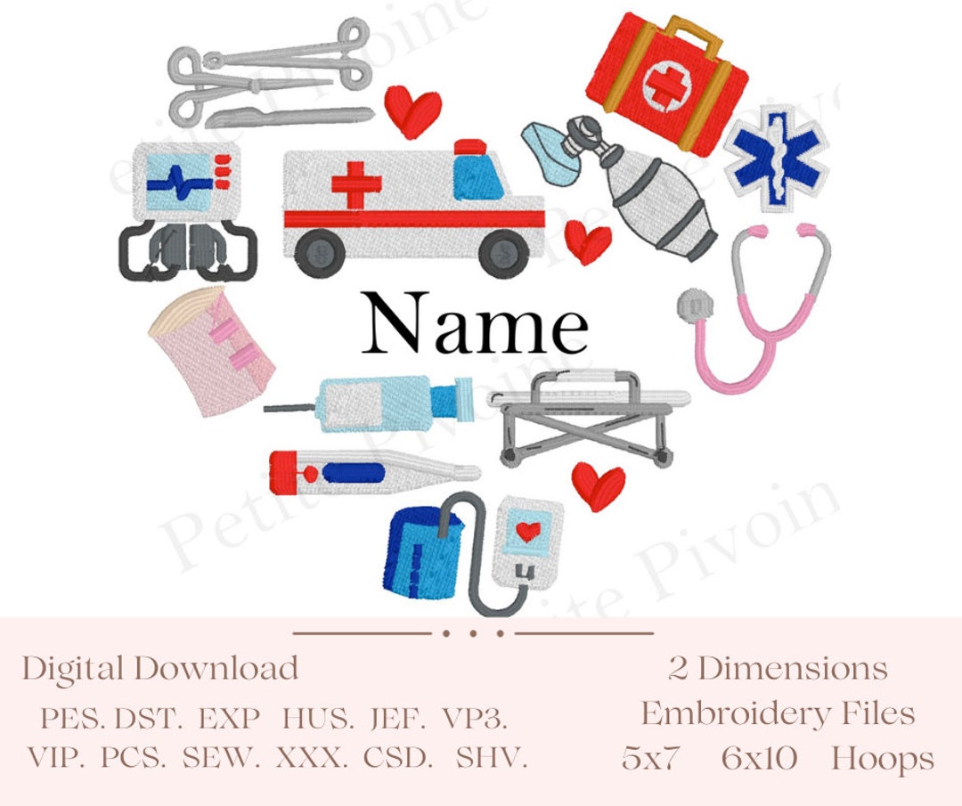 Paramedic Heart Custom Machine Embroidery Design, Embroidery Design ...