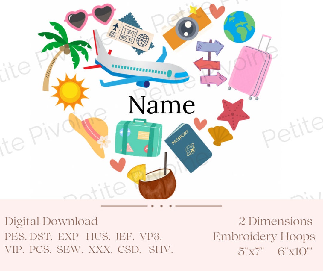 Travel Heart Custom Machine Embroidery Design, Embroidery Design ...