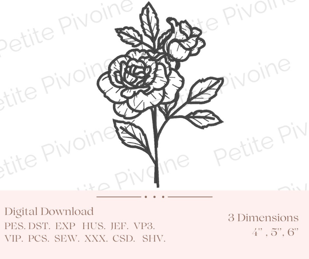 Roses Outline Machine Embroidery Design, Embroidery Design Files ...