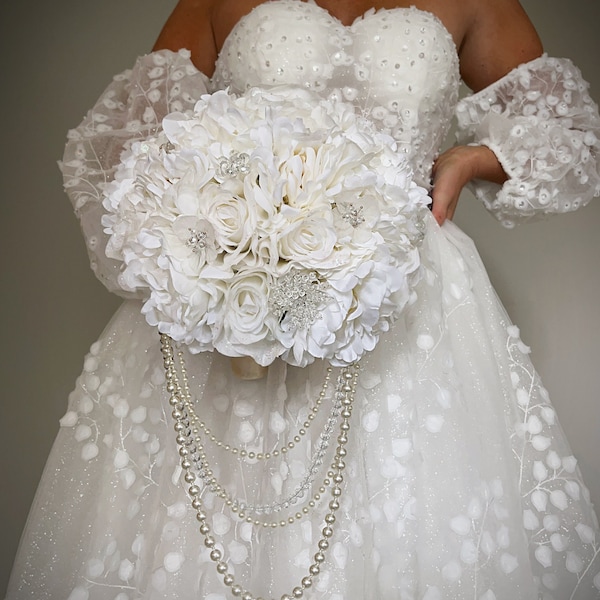 White Glitter Rose Bouquet - Etsy