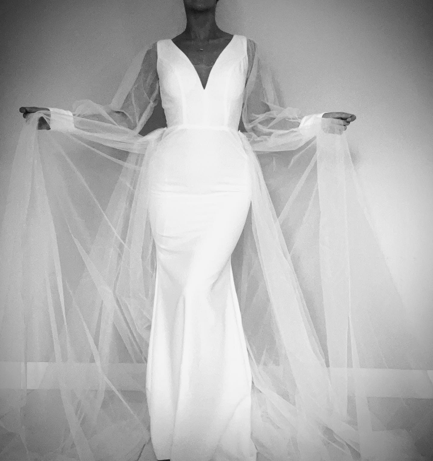 Rheya' Classic Ivory Bridal Gown With Organza Puff Sleeves and Button ...