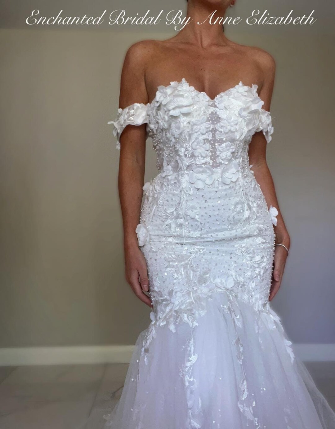 Piper' Bright White 3D Flower Highly Detailed Luxury Mermaid Gown - Etsy