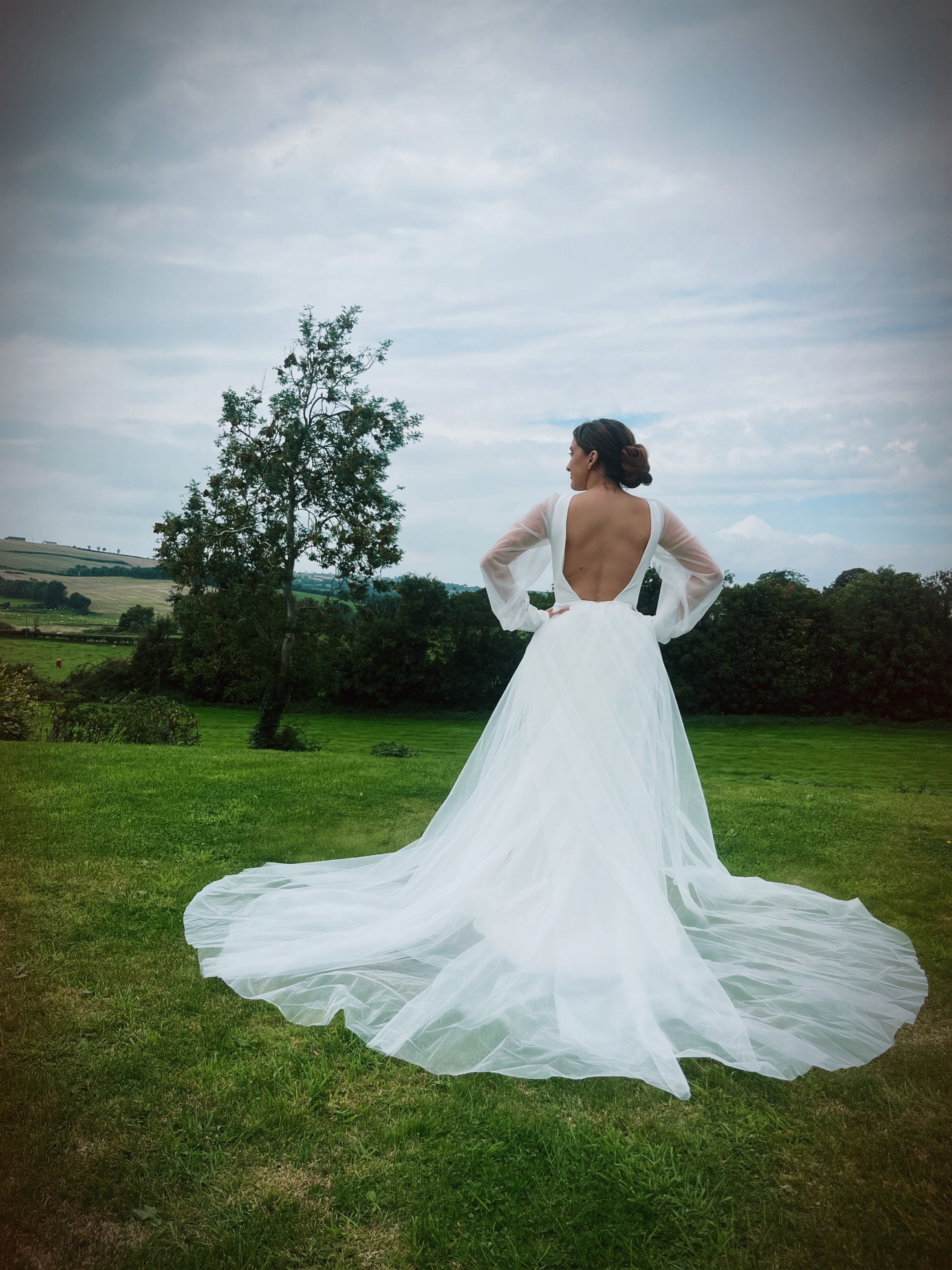 Rheya' Classic Ivory Bridal Gown With Organza Puff Sleeves - Etsy